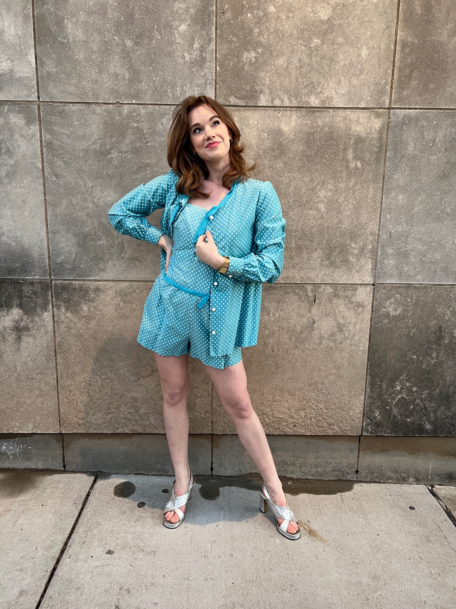 50s Blue White Polka Dot Vintage Swimsuit and Cover Up, Elizabeth Arde ...